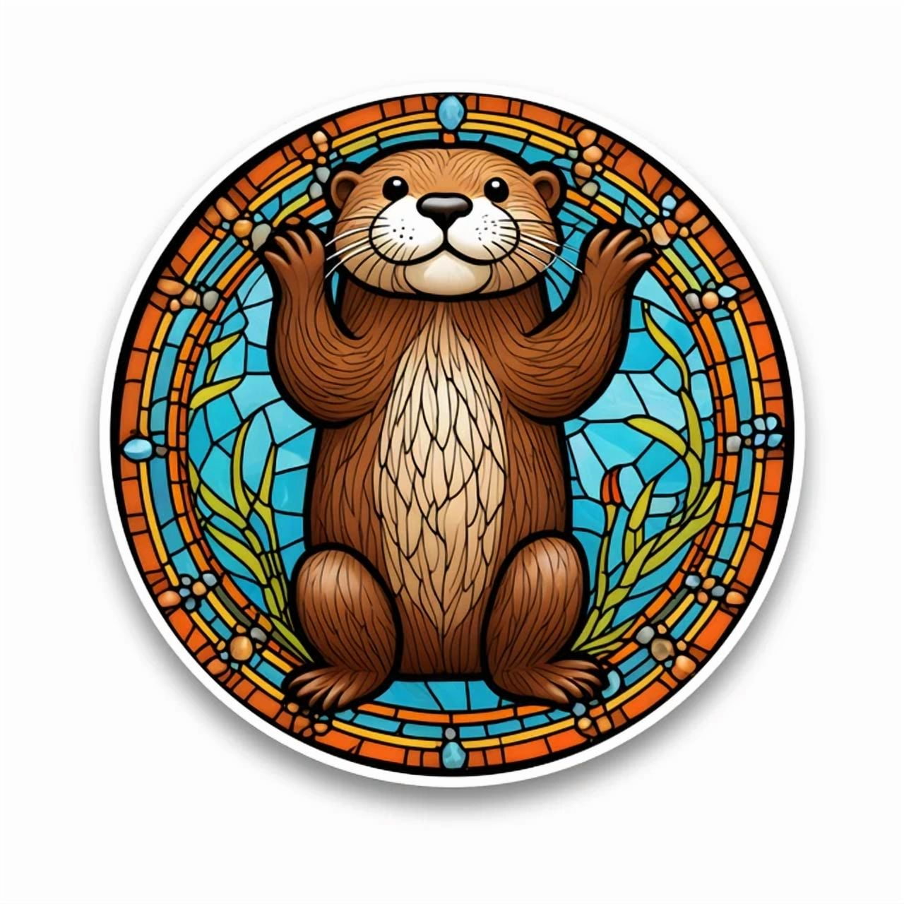 DOPASTICKER Cute Otter Woodland Animal Faux Stained Glass Style Window ...