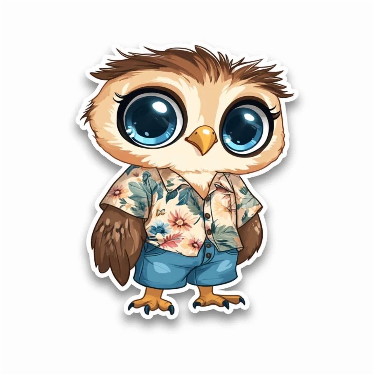 DOPASTICKER Cute Owl Hawaiian Shirt Summer Sticker Decal Car Window ...