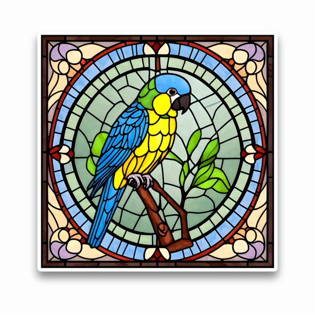 DOPASTICKER Cute Parakeet Wild Bird Faux Stained Glass Style Square ...