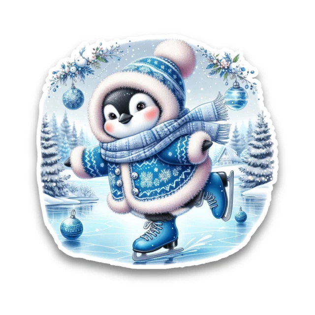 DOPASTICKER Cute Penguin Ice Skating Winter Sticker Car Window ...