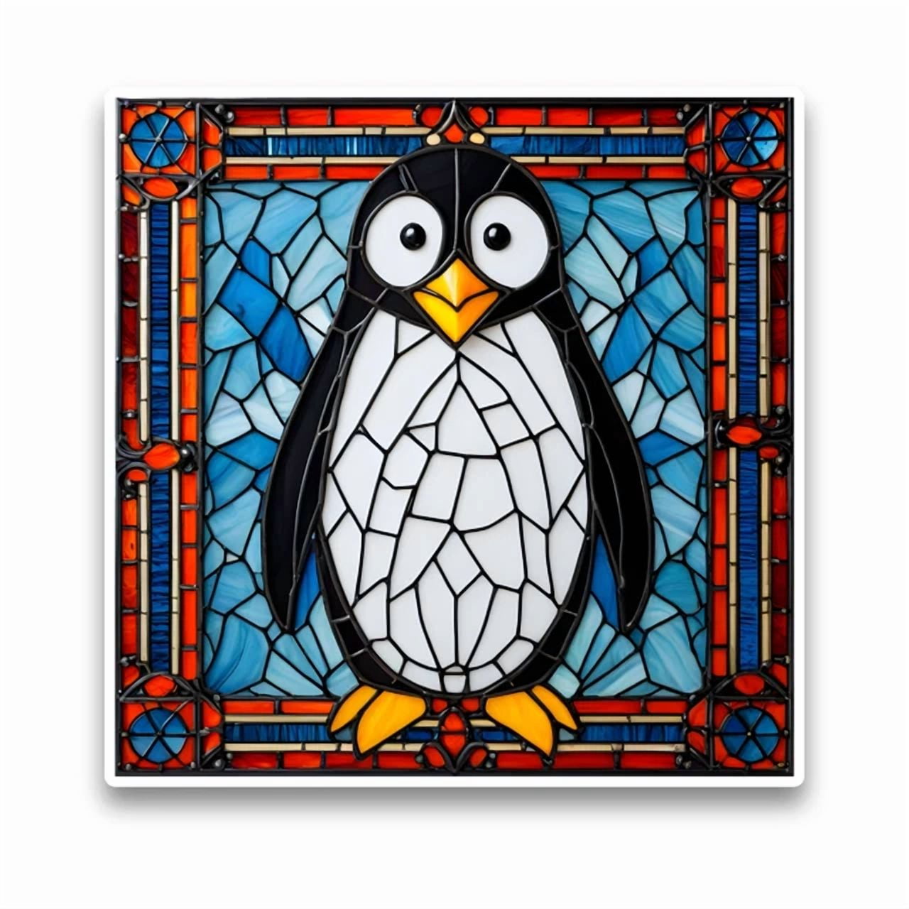DOPASTICKER Cute Penguin Wild Animal Faux Stained Glass Style Square ...