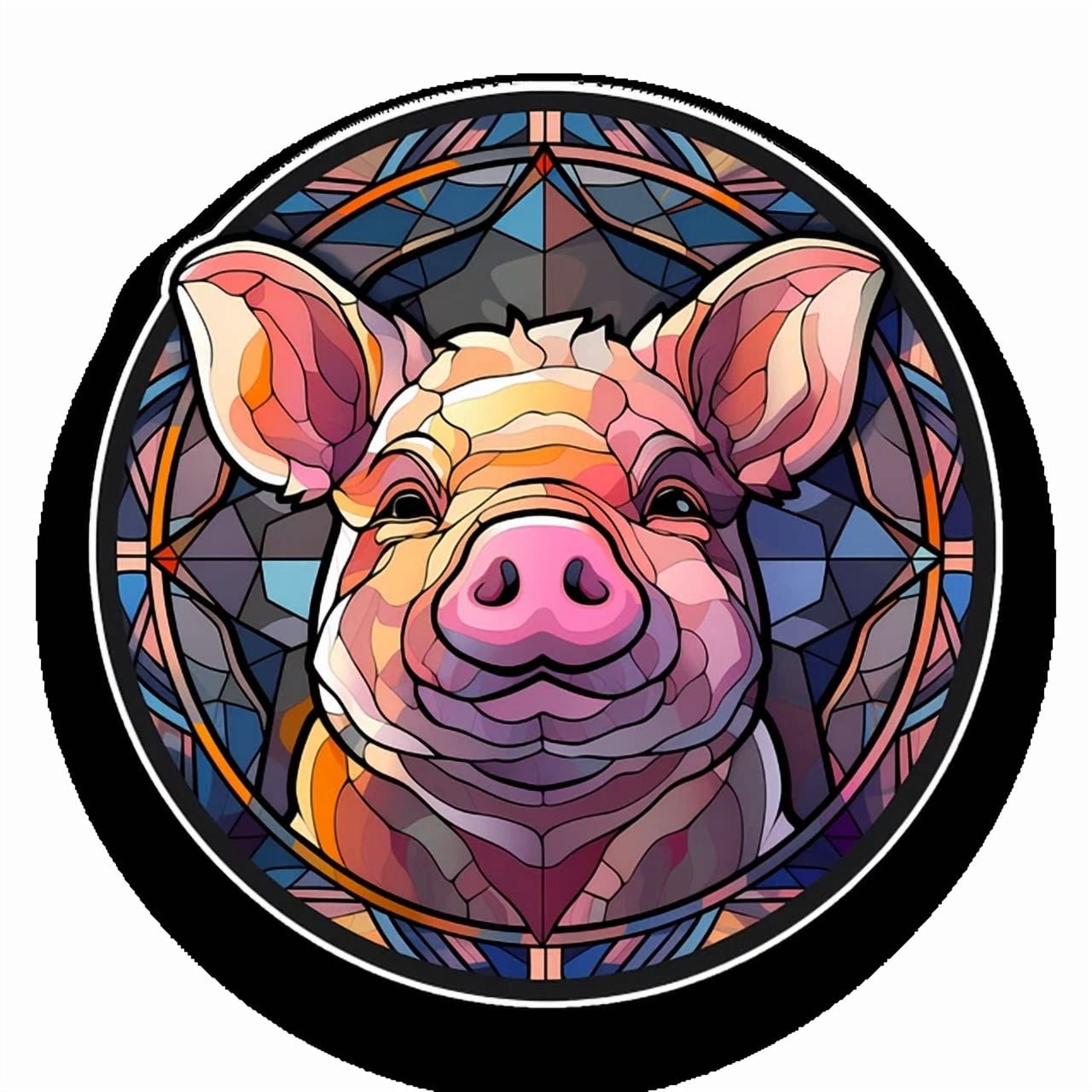 DOPASTICKER Cute Pig Farm Animal Stained Glass Style Window Opaque ...