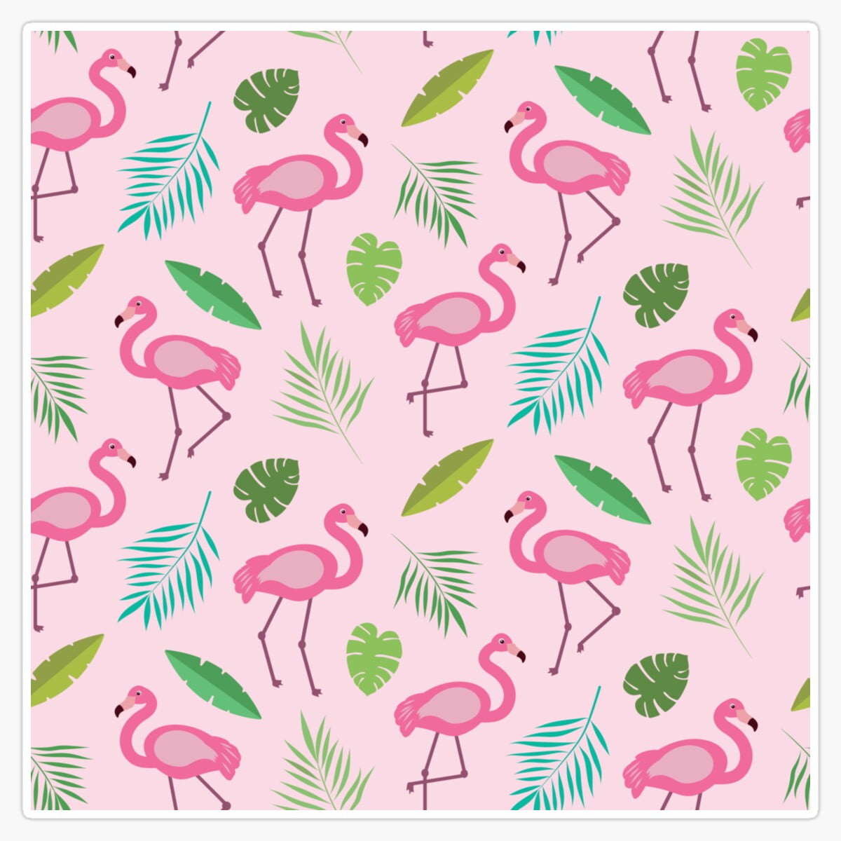 DOPASTICKER Cute Pink Flamingo Pattern With Green Tropical Leaves ...