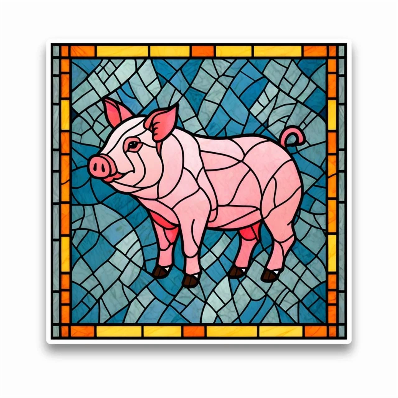 DOPASTICKER Cute Pink Pig Farm Animal Faux Stained Glass Style Square ...