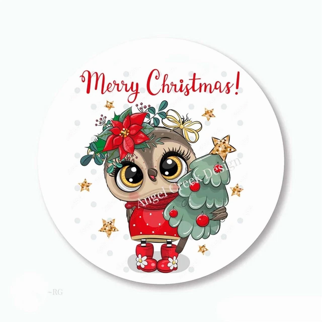DOPASTICKER Cute Poinsettia Owl W/Chri.Stm.As Tree Scrapbook Stickers ...