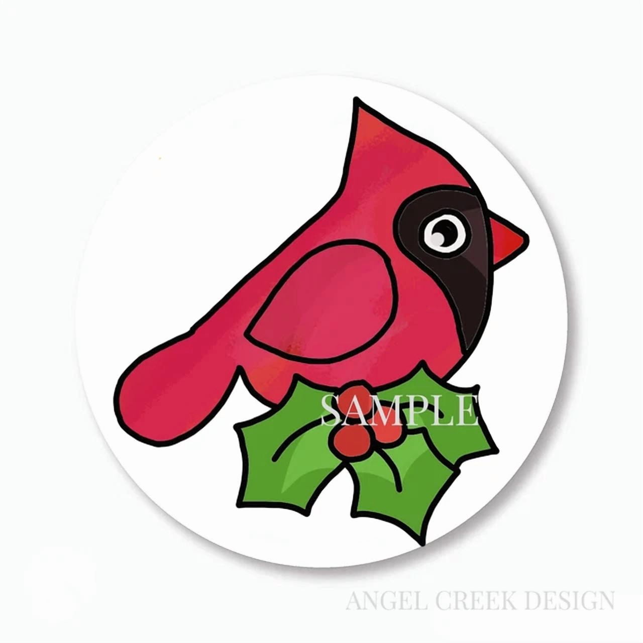 DOPASTICKER Cute Prim Red Cardinal Chri.Stm.As Scrapbook Stickers Round ...
