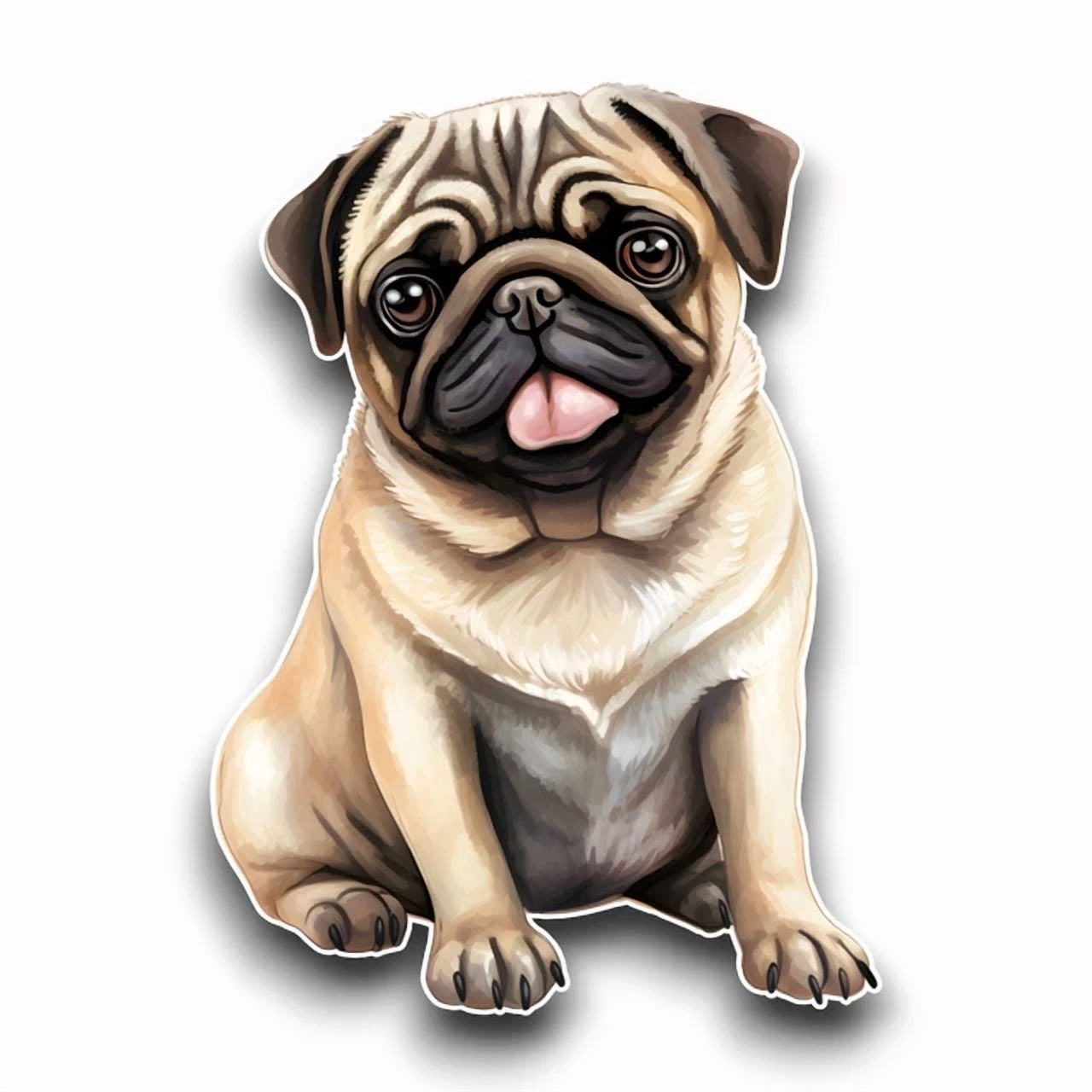 DOPASTICKER Cute Pug Puppy Dog Watercolour Animal Sticker Decal Car ...