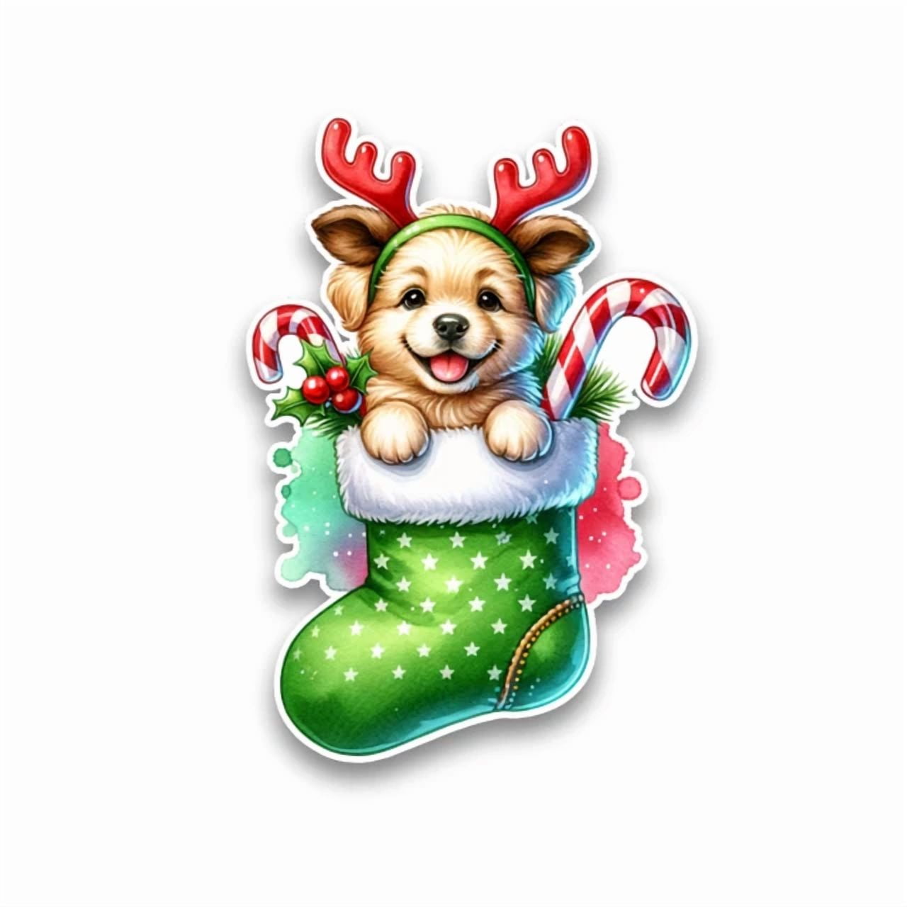 DOPASTICKER Cute Puppy Dog Xmas Stocking Sticker Decal Car Window ...