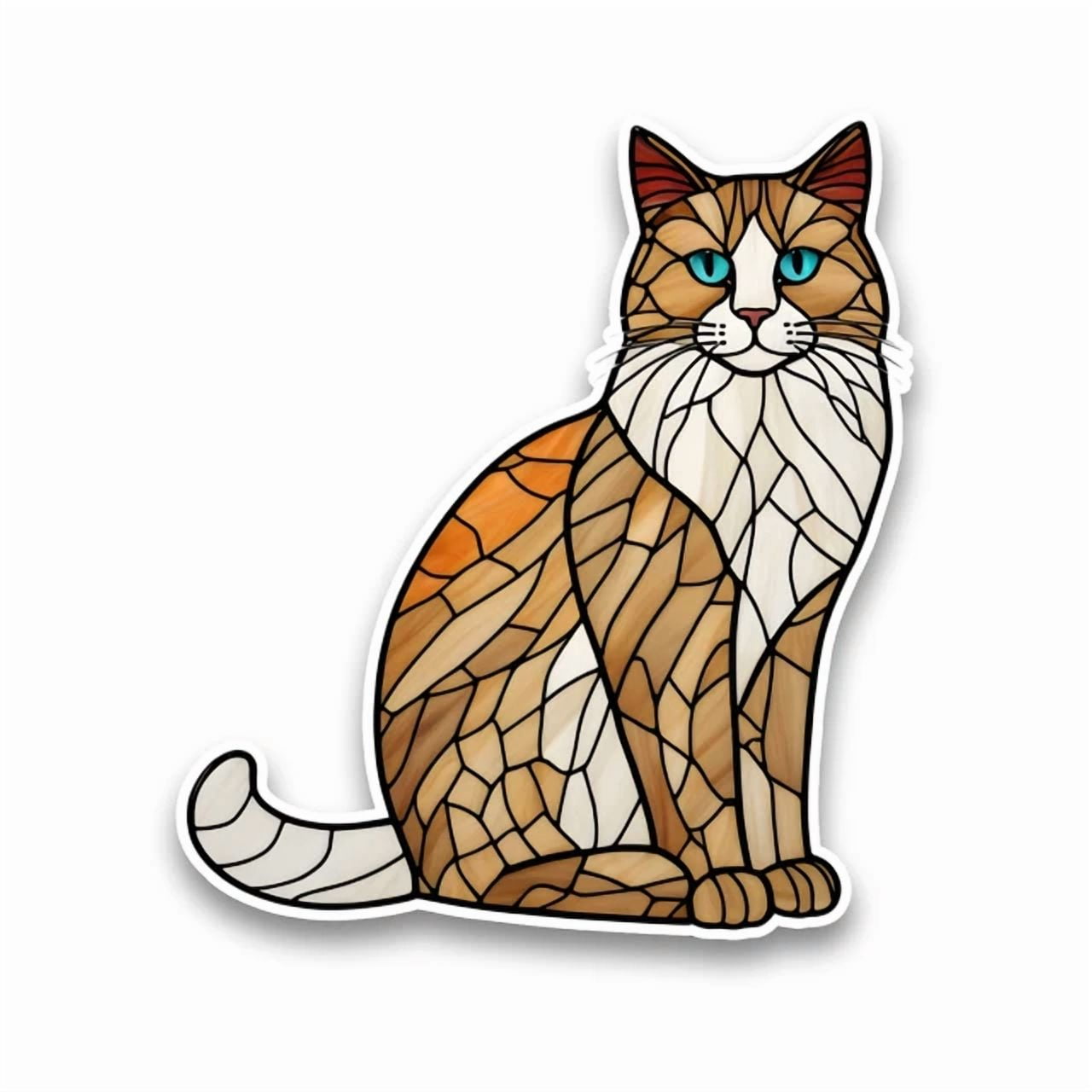 DOPASTICKER Cute Ragdoll Cat Kitten Stained Glass Style Mosaic Opaque ...