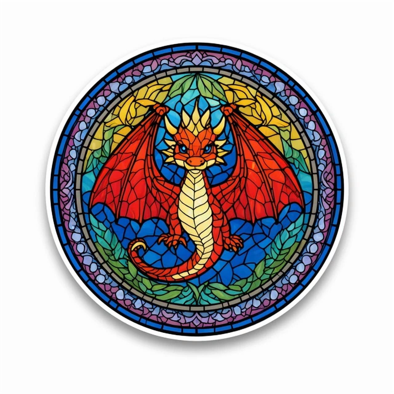 DOPASTICKER Cute Red Dragon Animal Faux Stained Glass Style Window ...