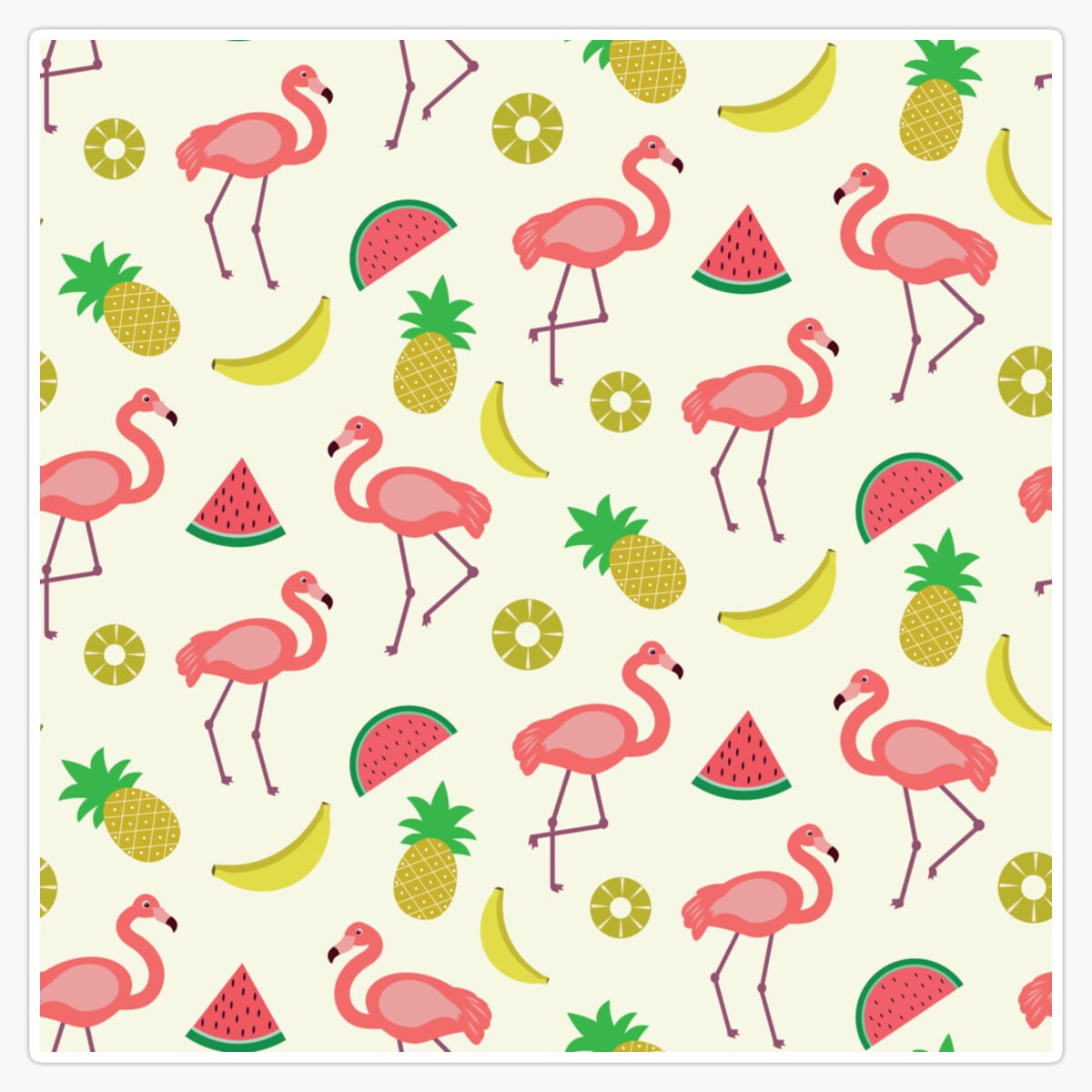 DOPASTICKER Cute Red Flamingo Bird Pattern With Pineapple, Waterm And ...