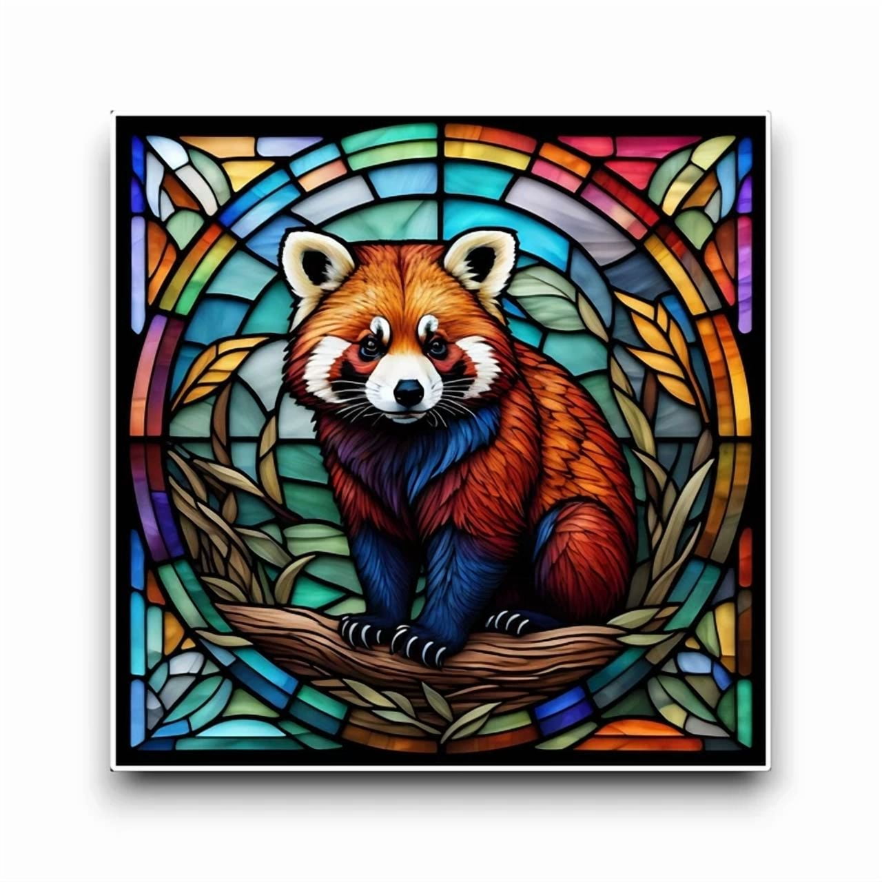 DOPASTICKER Cute Red Panda Animal Square Stained Glass Style Window ...