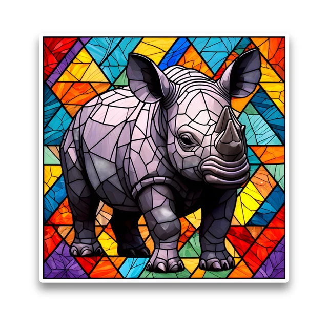 DOPASTICKER Cute Rhino Safari Animal Faux Stained Glass Style Square ...
