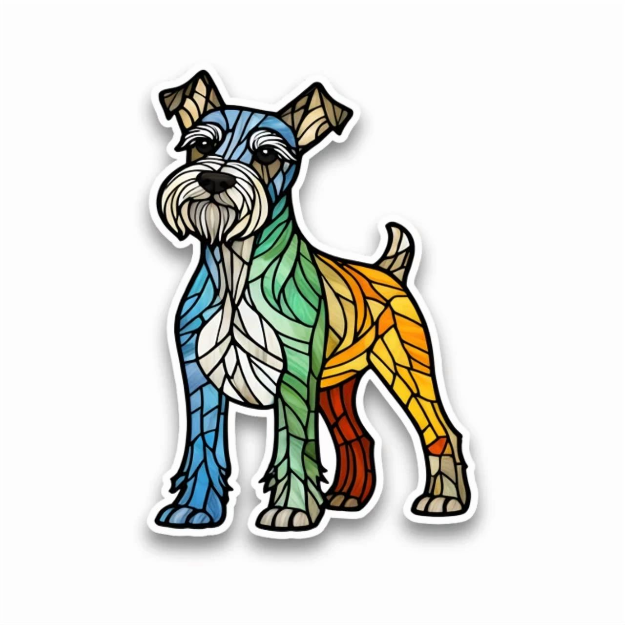 DOPASTICKER Cute Schnauzer Dog Stained Glass Style Opaque Vibrant Glass ...