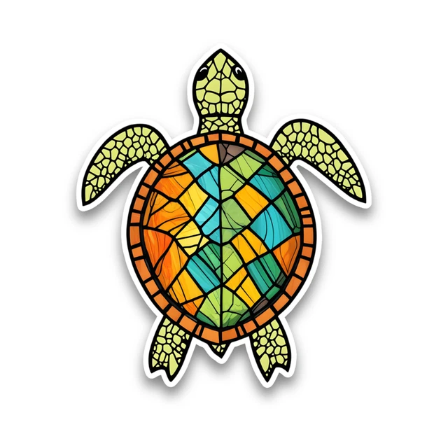 DOPASTICKER Cute Sea Turtle Animal Stained Glass Style Mosaic Opaque ...