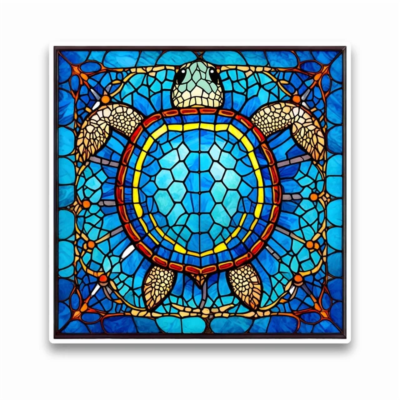 DOPASTICKER Cute Sea Turtle Wild Animal Faux Stained Glass Style Square ...