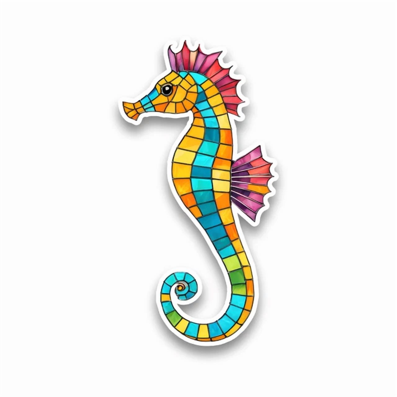 DOPASTICKER Cute Seahorse Animal Stained Glass Style Mosaic Opaque ...