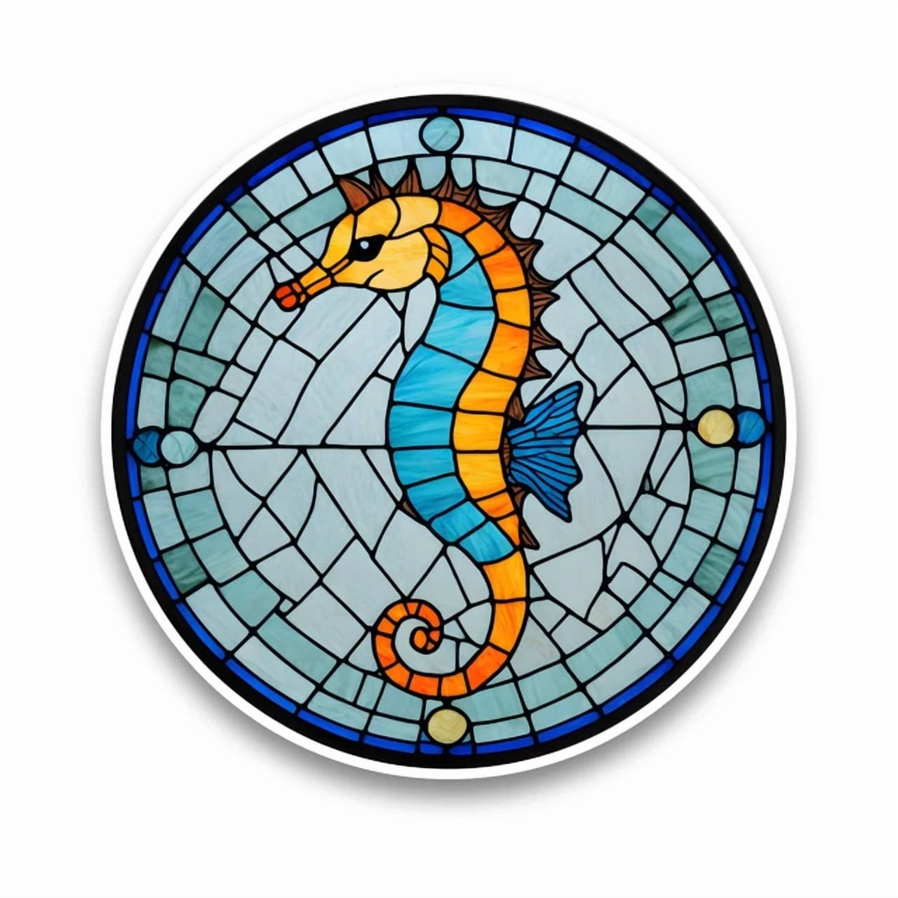 DOPASTICKER Cute Seahorse Fish Animal Faux Stained Glass Style Window ...
