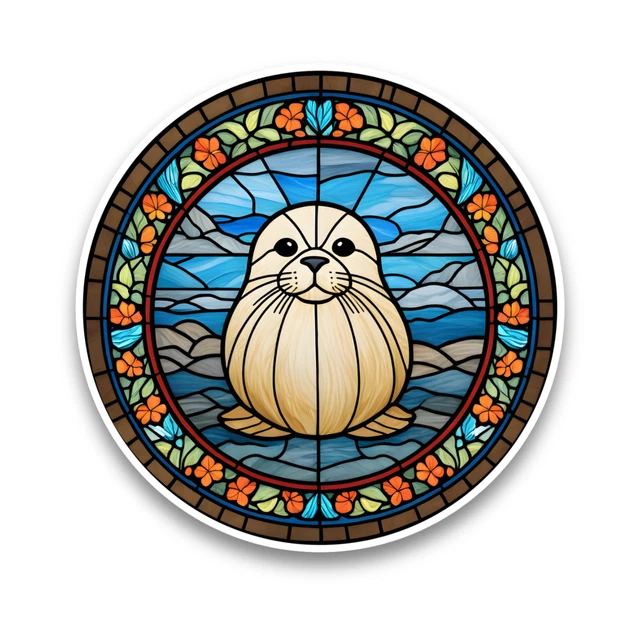DOPASTICKER Cute Seal Wild Animal Faux Stained Glass Style Window ...