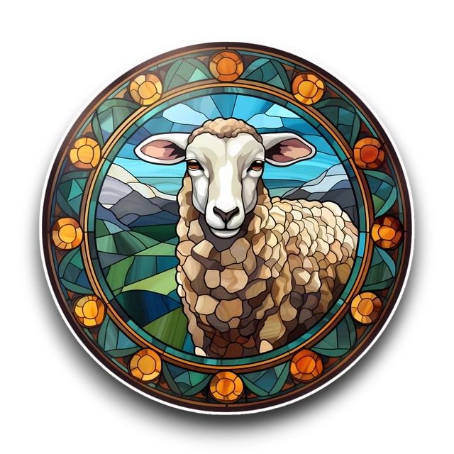 DOPASTICKER Cute Sheep Lamb Animal Stained Glass Style Window Opaque ...