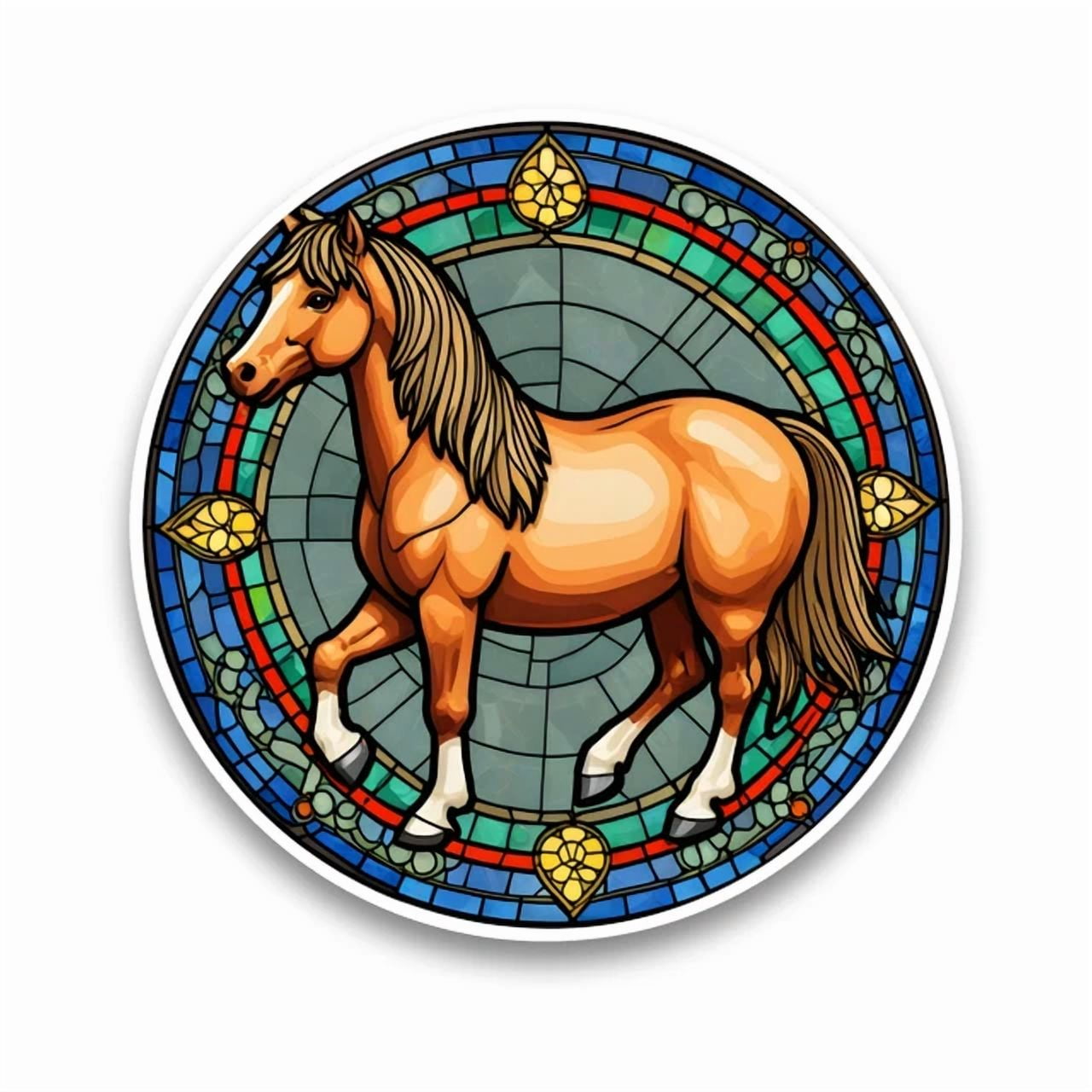 DOPASTICKER Cute Shetland Pony Animal Faux Stained Glass Style Window ...