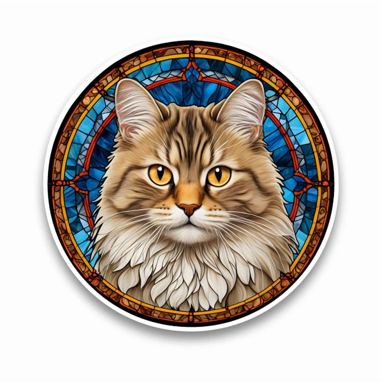 DOPASTICKER Cute Siberian Cat Kitten Faux Stained Glass Style Window ...