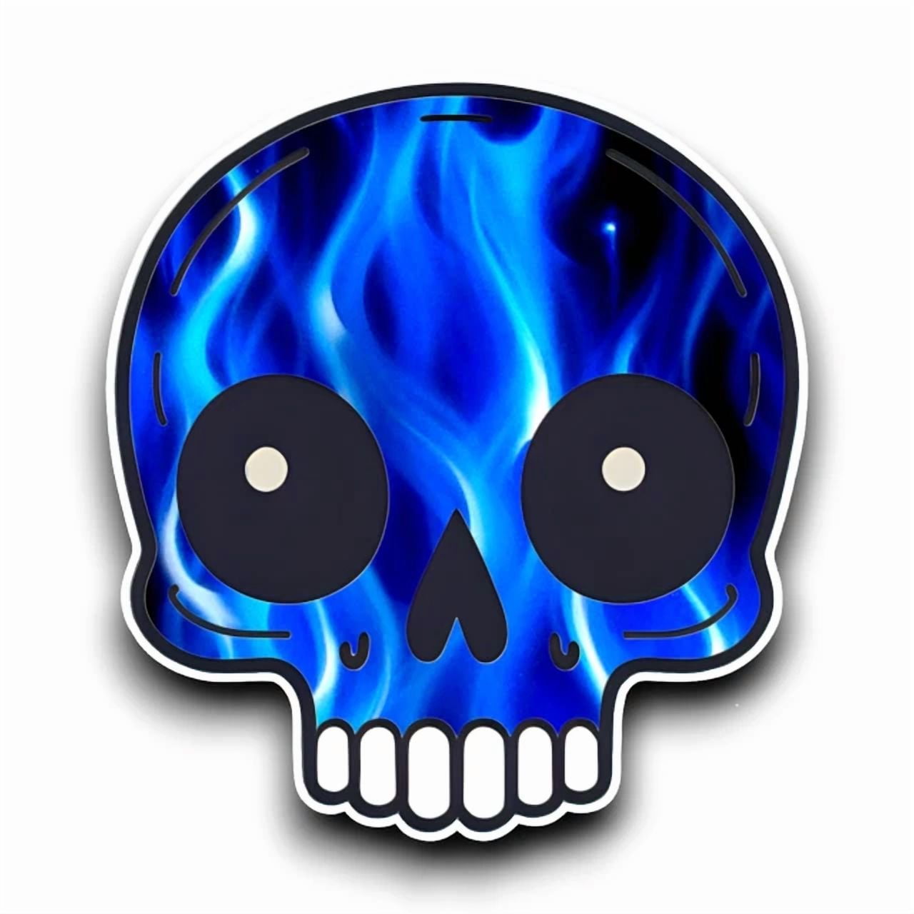 DOPASTICKER Cute Skull With Blue Fire Flames Effect Cartoon Sticker ...