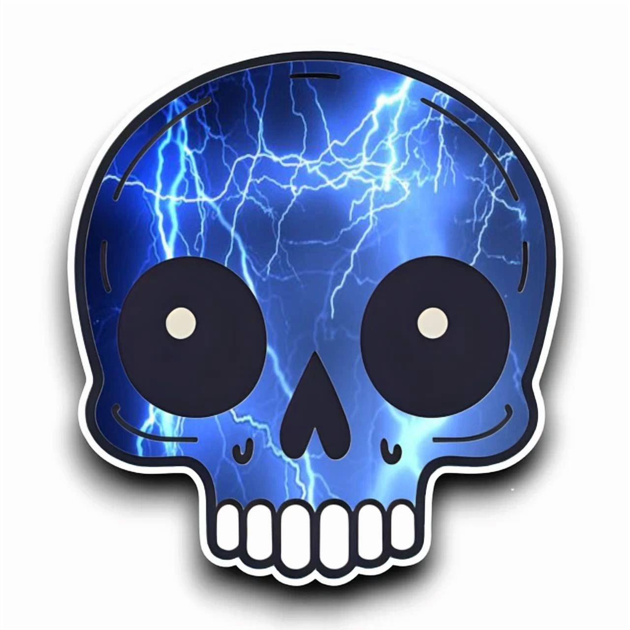 DOPASTICKER Cute Skull With Blue Lightning Storm Effect Cartoon Sticker ...