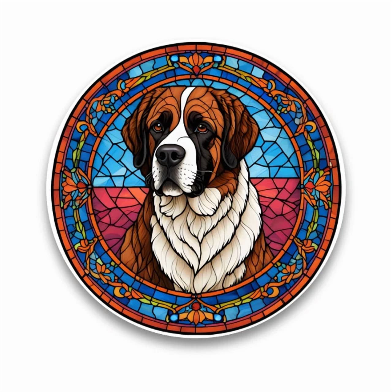 DOPASTICKER Cute St Bernard Puppy Dog Faux Stained Glass Style Window ...