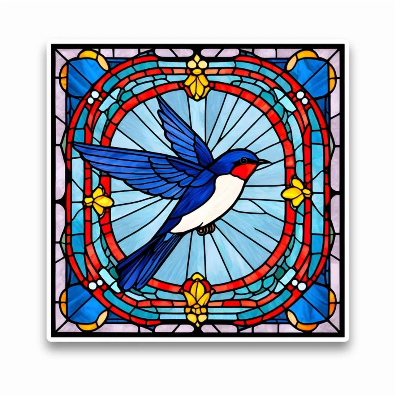 DOPASTICKER Cute Swallow Wild Bird Faux Stained Glass Style Square ...