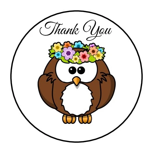 DOPASTICKER Cute Thank You Owl Stickers Flowers Phone Decal Water ...