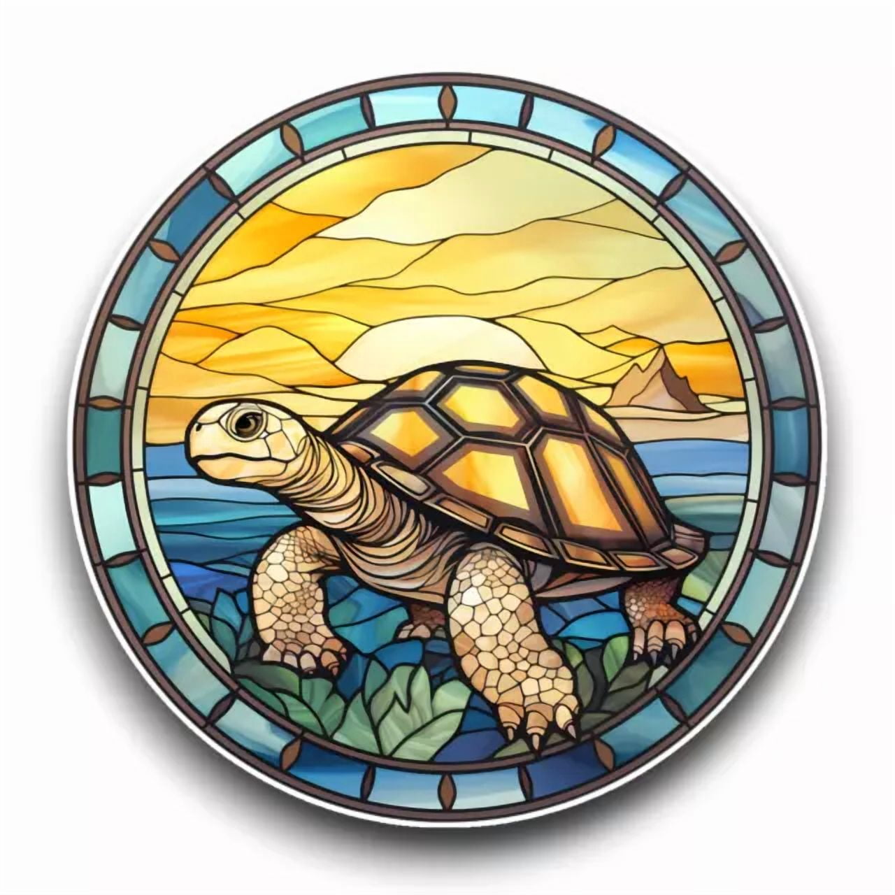 DOPASTICKER Cute Tortoise Animal Stained Glass Style Window Opaque ...