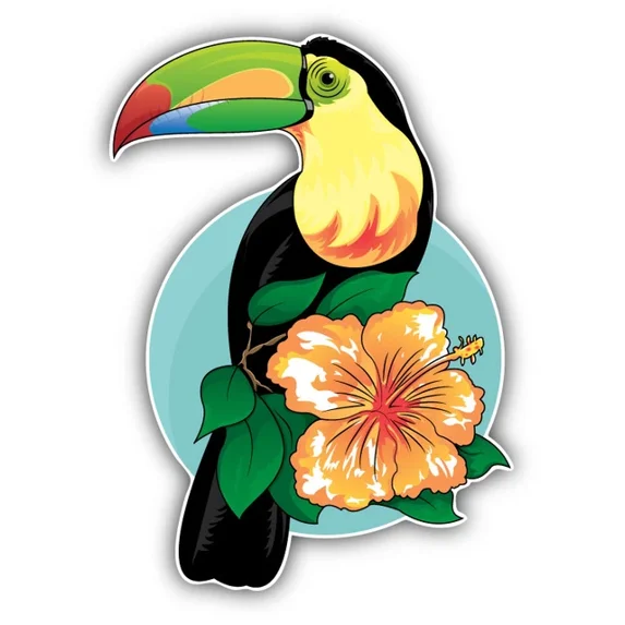 DOPASTICKER Cute Toucan Flower Label Sticker Decal Phone Decal Water ...
