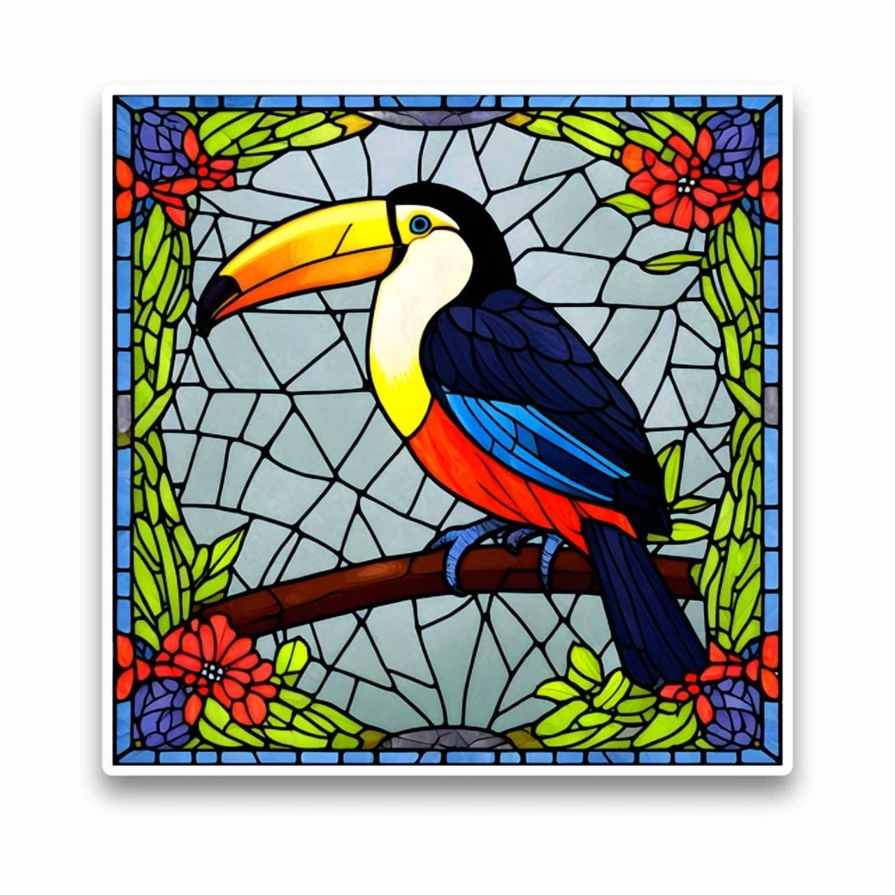 DOPASTICKER Cute Toucan Wild Bird Faux Stained Glass Style Square ...