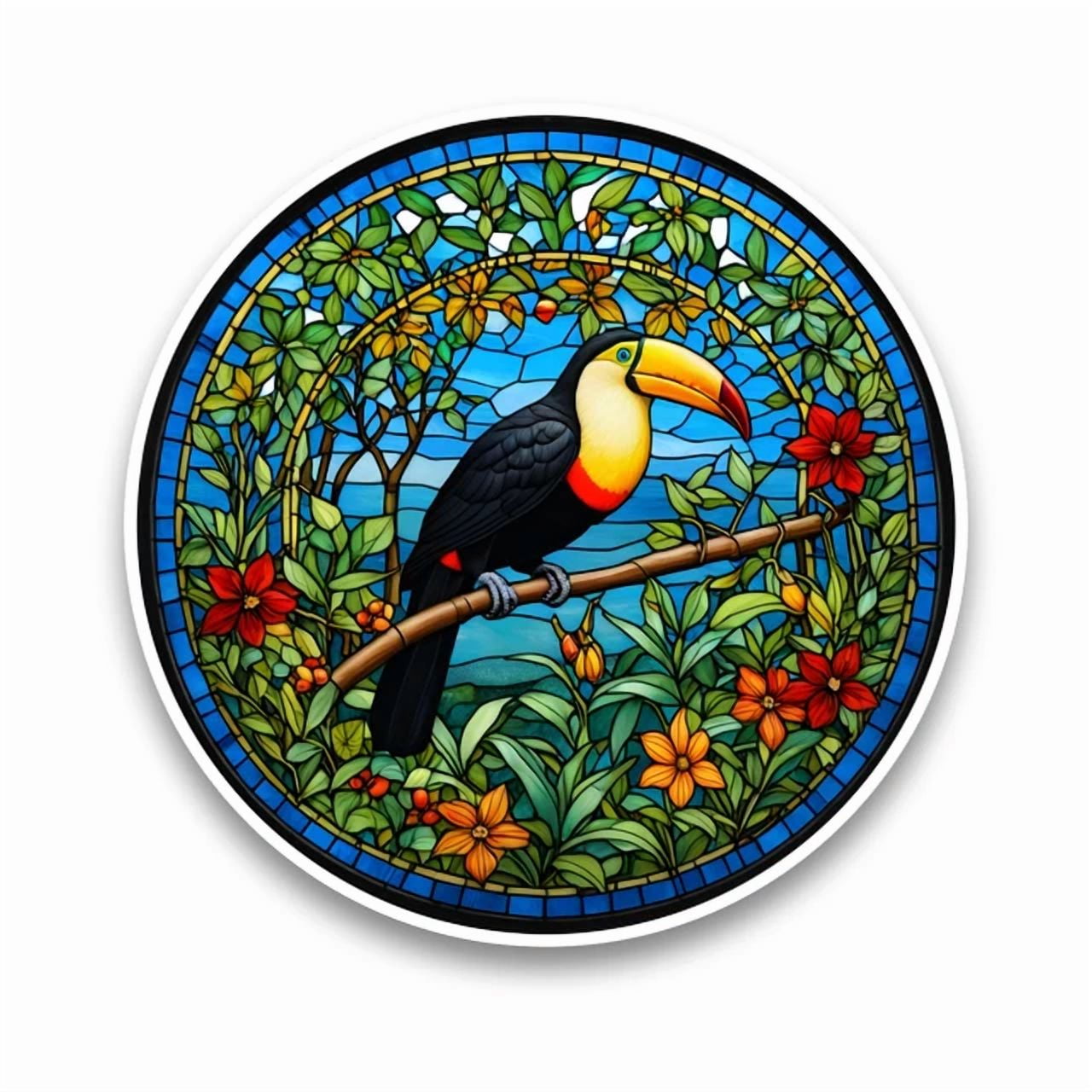 DOPASTICKER Cute Toucan Wild Bird Faux Stained Glass Style Window ...