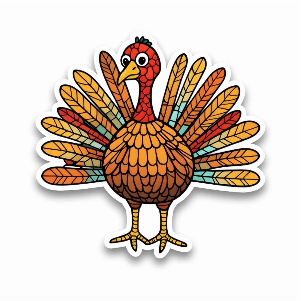 DOPASTICKER Cute Turkey Bird Animal Stained Glass Style Mosaic Opaque ...