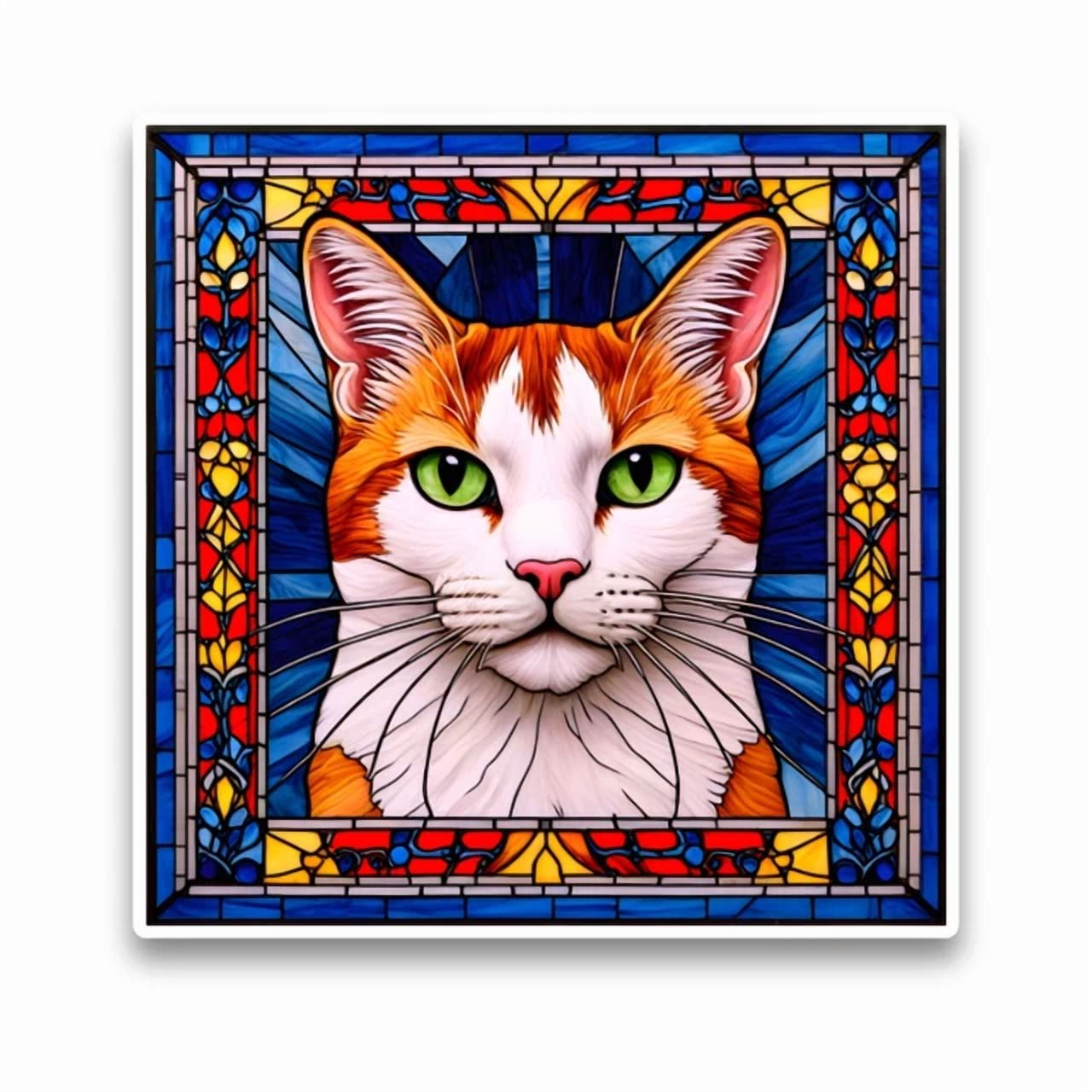 DOPASTICKER Cute Turkish Van Cat Faux Stained Glass Style Square Window ...