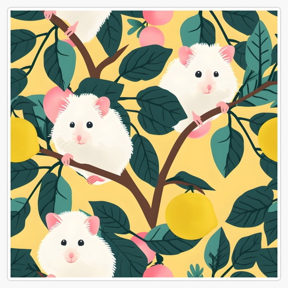 DOPASTICKER Cute White Hamsters On The Lemon Tree Sticker, Phone ...