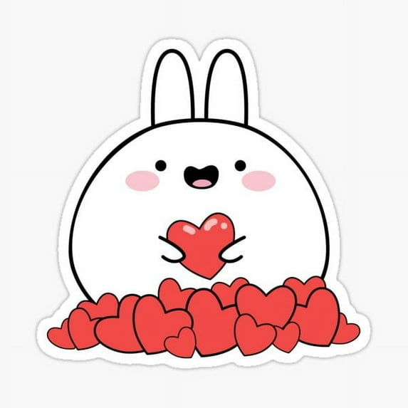 DOPASTICKER Cute White Rabbit With Hearts Love Day Kawaii Sticker Phone ...