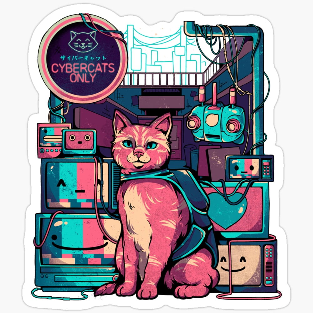 DOPASTICKER Cybercats Only - Cute Cat Geek Gift Glossy Decorative ...