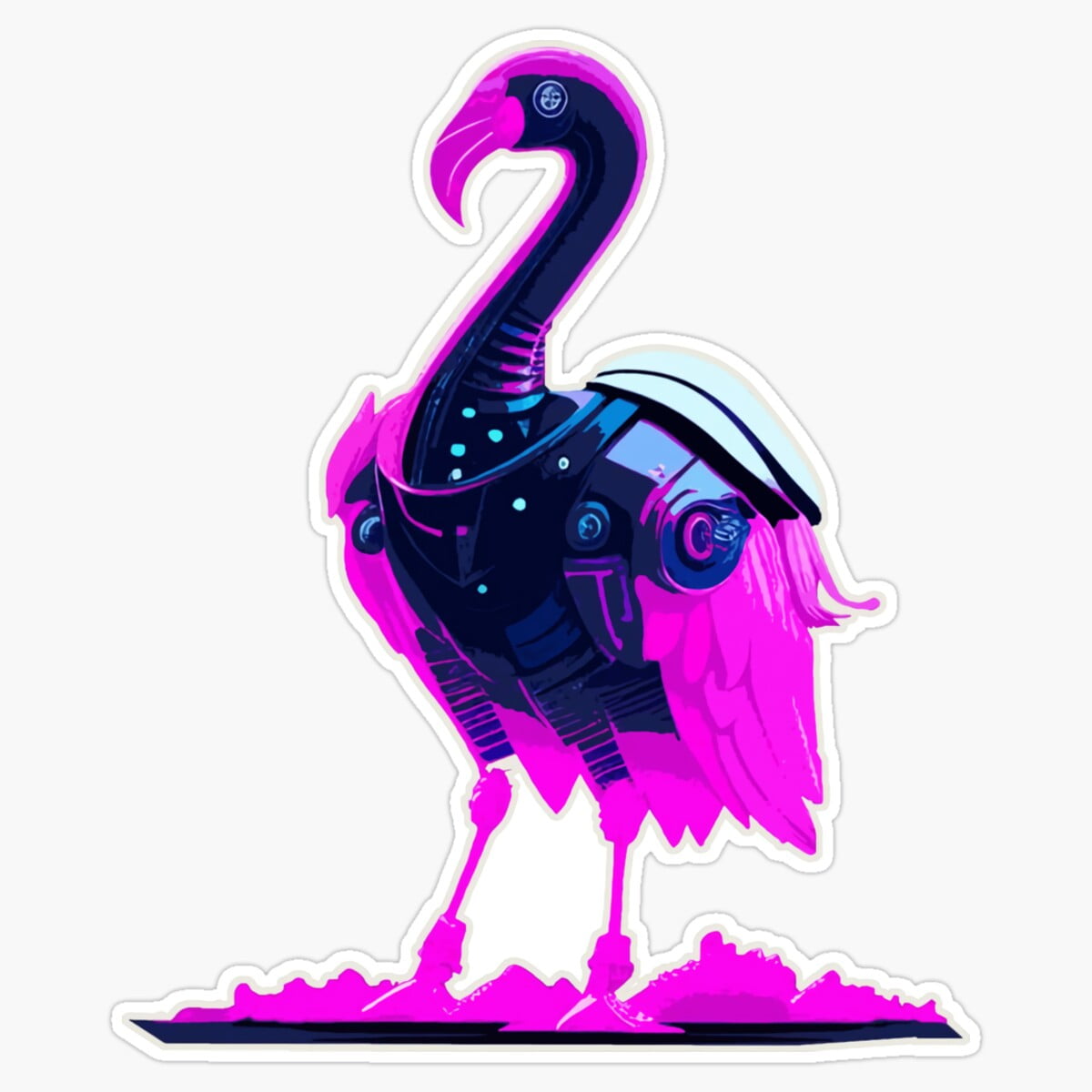 DOPASTICKER Cyberpunk Flamingo Futuristic Neon Bird With Robotic Armor ...