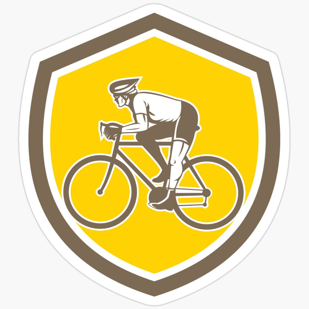DOPASTICKER Cyclist Riding Mountain Shield Retro Sticker Phone Decal ...