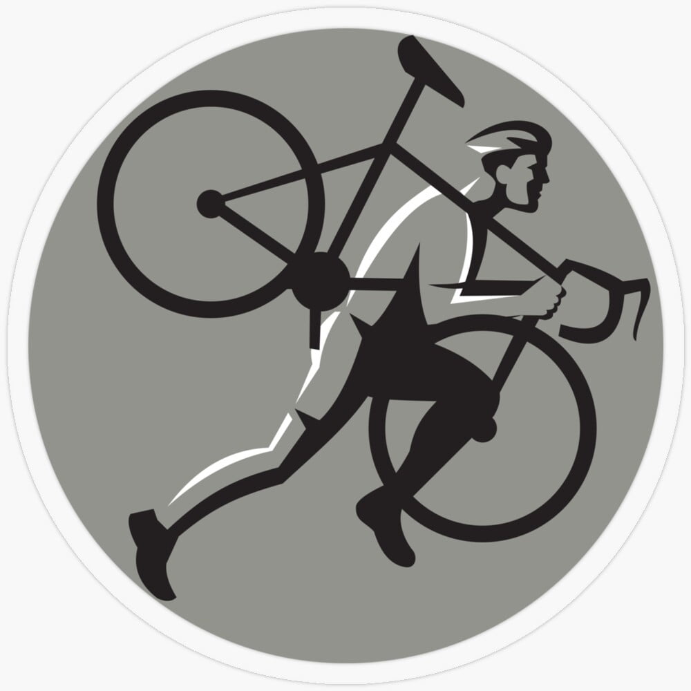 DOPASTICKER Cyclocross Athlete Carrying Bicycle Circle Retro ...