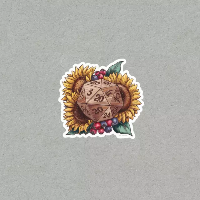DOPASTICKER D20 Dice Sunflower Sticker - Rpg Gaming Floral Decal - D&D ...
