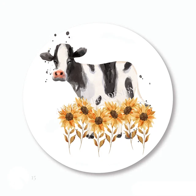 DOPASTICKER Dairy Farm Cow In Sunflowers Scrapbook Stickers Heifer Cow ...