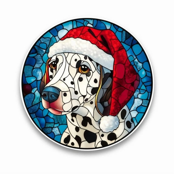 DOPASTICKER Dalmatian Dog San.Ta Hat Chri.Stm.As Stained Glass Style ...