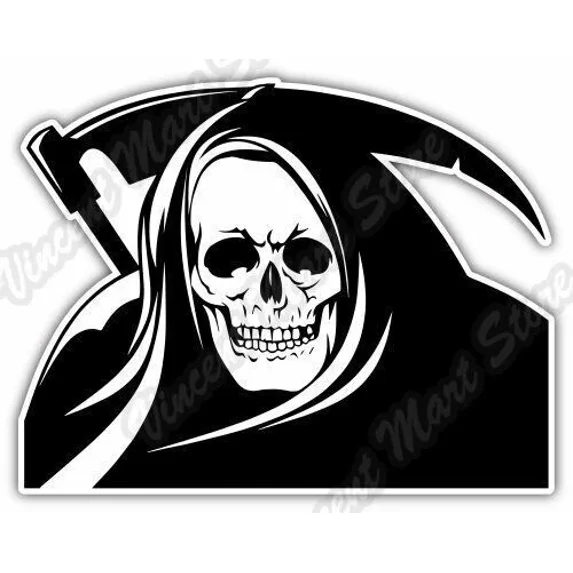 DOPASTICKER Death Black Hooded Skeleton With Scythe Car Sticker Decal ...