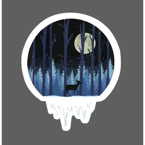 DOPASTICKER Deer Sticker Winter Night Nature Animal Wildlife Snow ...