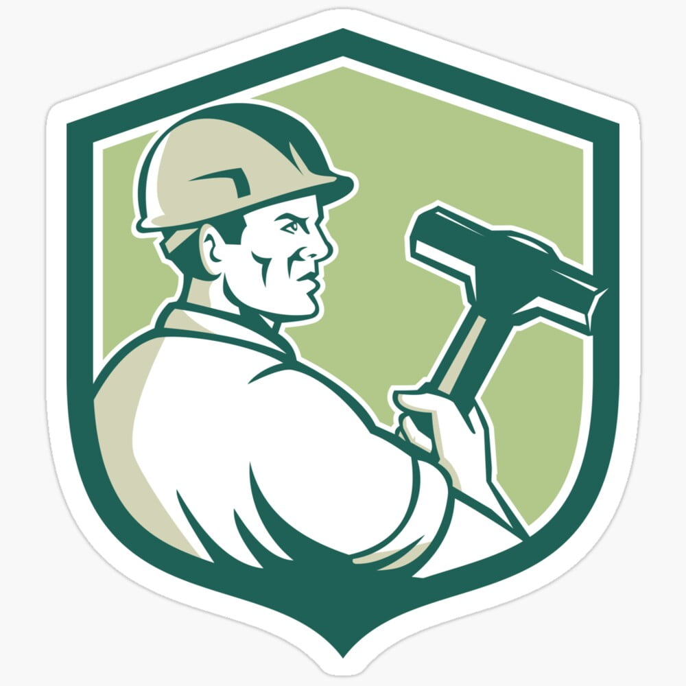 DOPASTICKER Demolition Worker Sledgehammer Shield Retro Sticker Phone ...