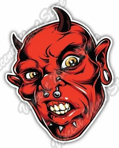 DOPASTICKER Demon Devil Evil Hell Red Face Ear Piercing Car Sticker ...